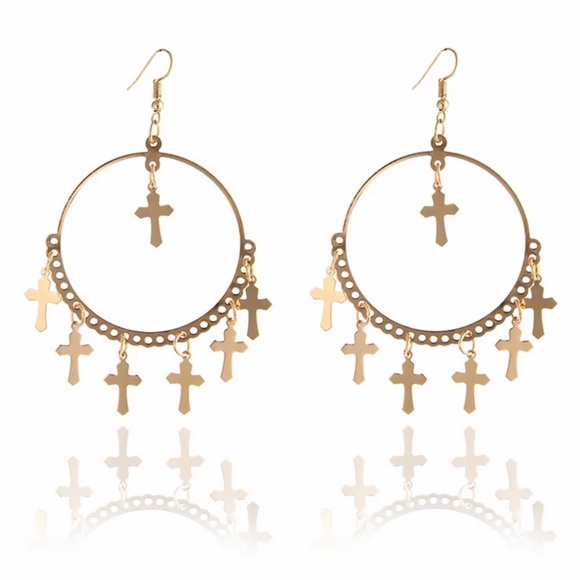 Jewelry | New Gold Cross Hoop Dangle Earrings | Poshmark